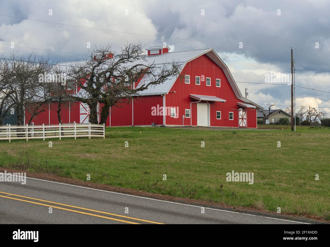 Large red barn in a countryside in Lake Oswego Oregon state Stock Photo ...