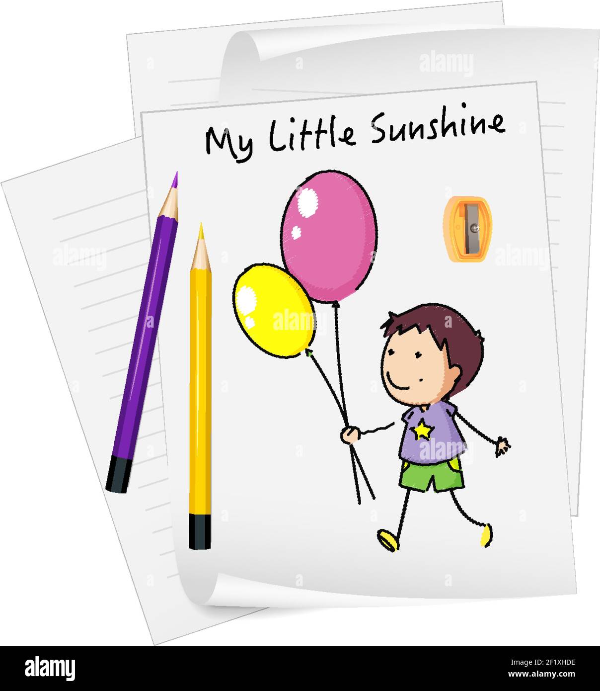 Sketch little kids cartoon character on paper isolated illustration ...