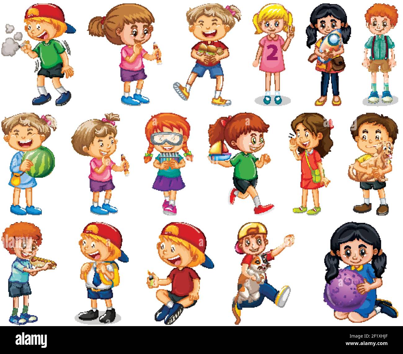 Children doing different activities cartoon character set on white ...