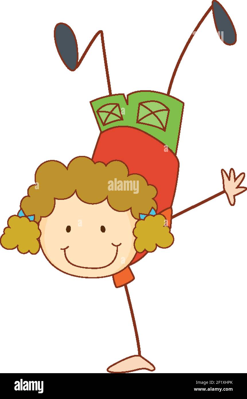 A doodle kid performing a break dance cartoon character isolated ...