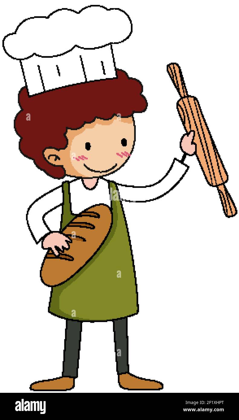 Little baker holding baking stuff cartoon character isolated ...