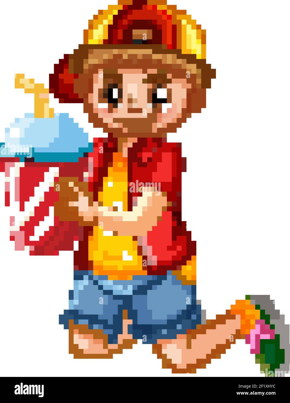 Happy boy cartoon character holding a drink plastic cup illustration ...