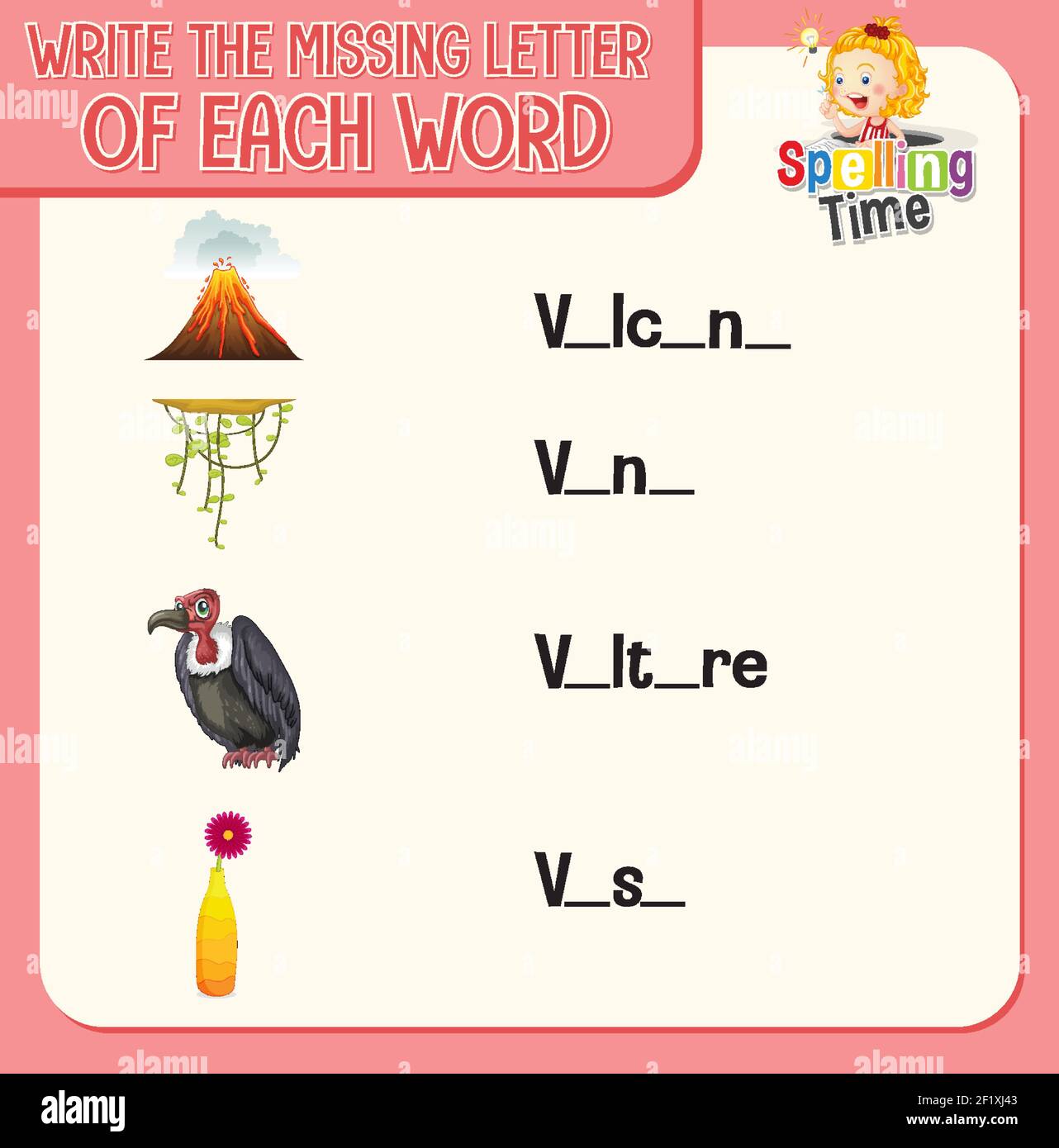 Write the missing letter of each word worksheet for children ...