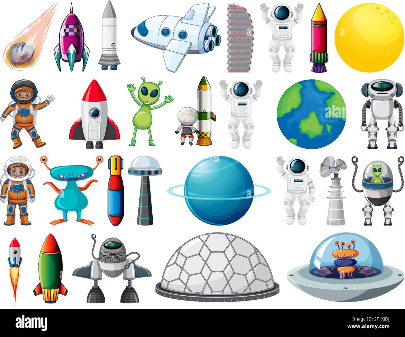 Set of space objects and elements isolated on white background ...
