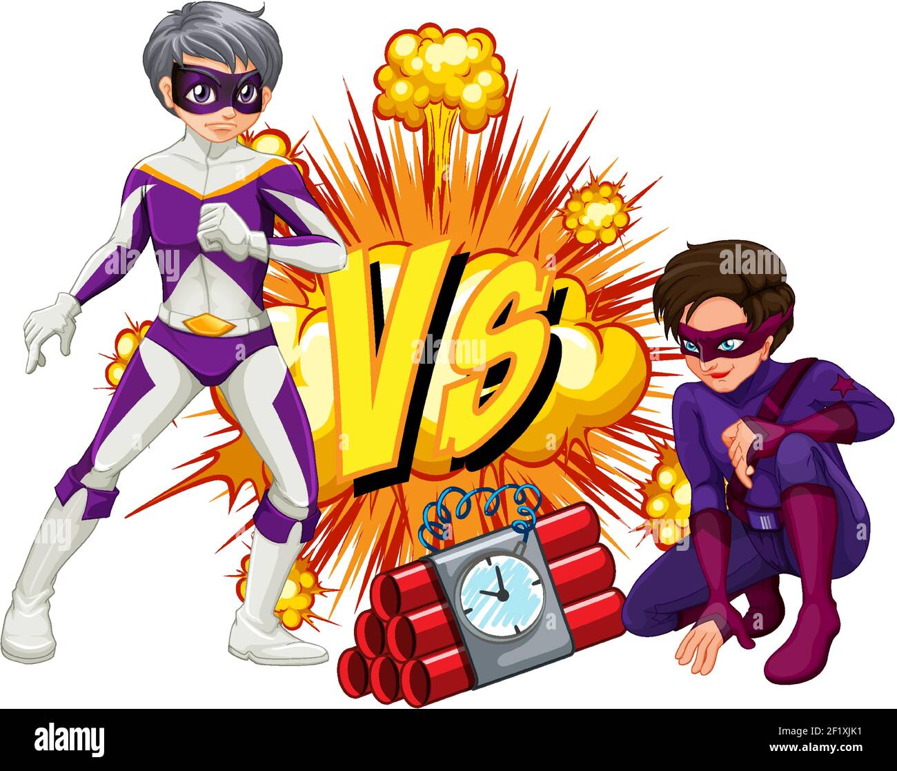 Two superheroes fighting each other illustration Stock Vector Image ...