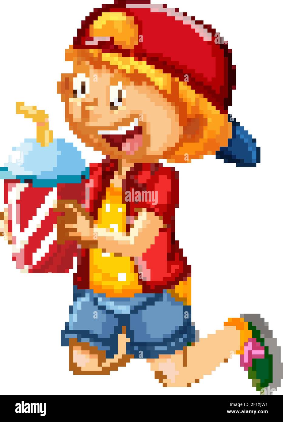 A boy holding drink cup cartoon character isolated on white background ...