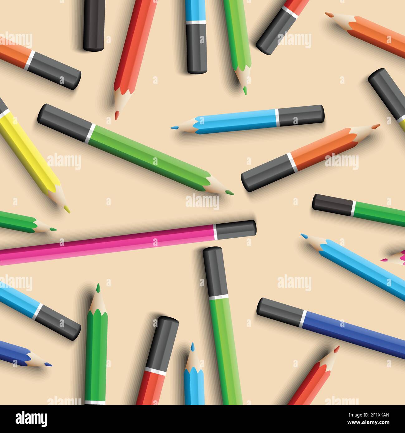 Back to school seamless pattern with colorful wooden pencils in ...