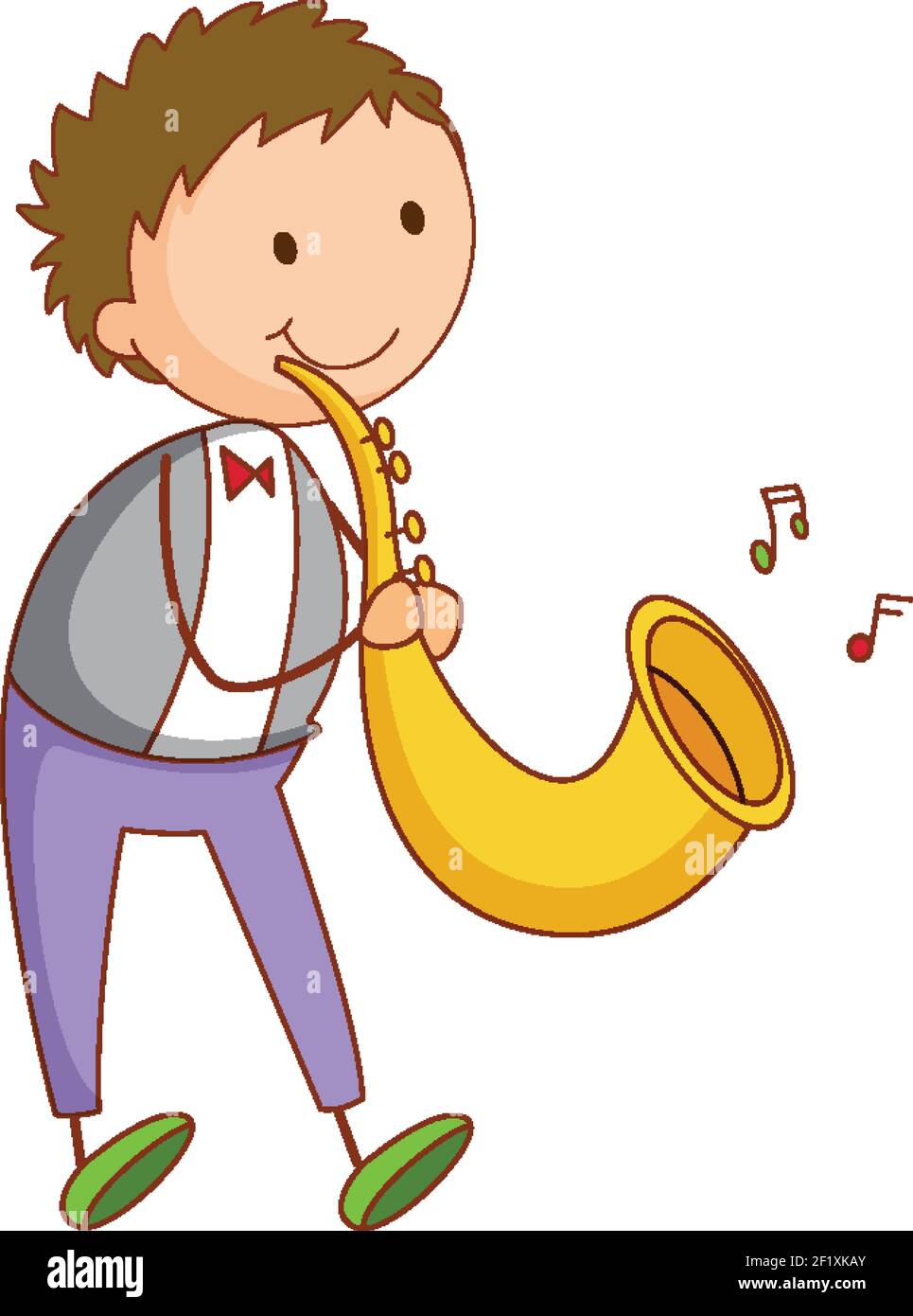 A doodle kid playing saxophone cartoon character isolated illustration ...