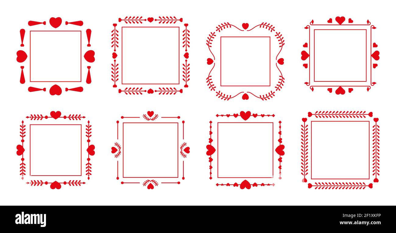 Set of decorative red frame elegant with heart romantic. Ornamental ...