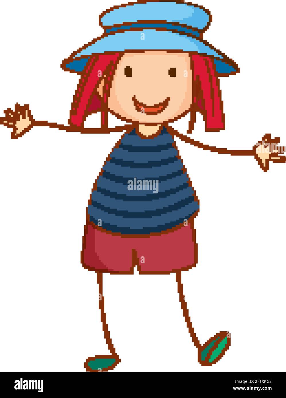 A Girl Wearing Hat Cartoon Character In Hand Drawn Doodle Style Illustration Stock Vector Image