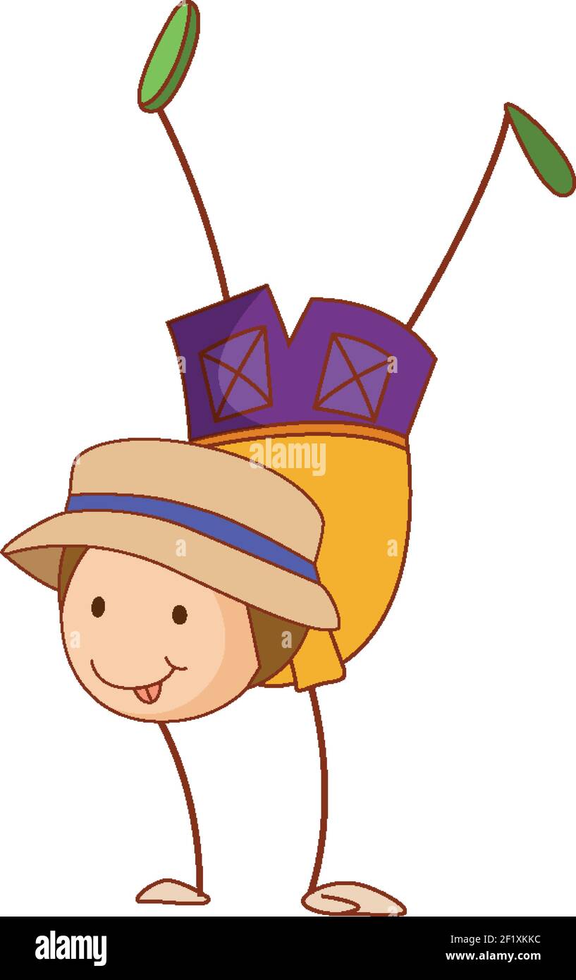 A doodle kid performing a break dance cartoon character isolated ...