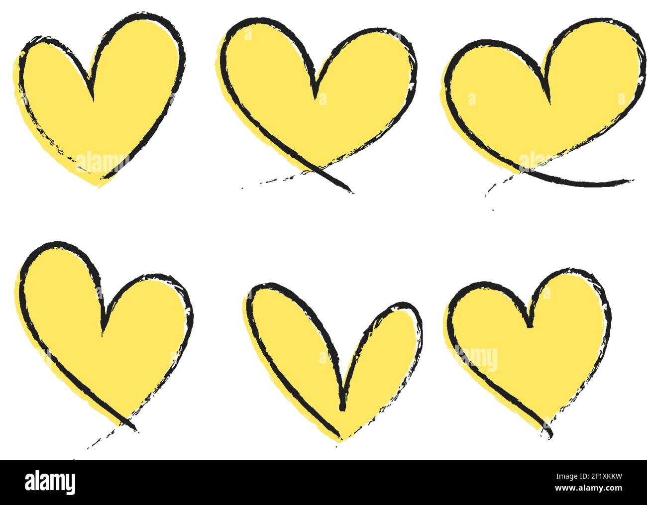 Set of different types of yellow heart hand drawn isolated illustration ...