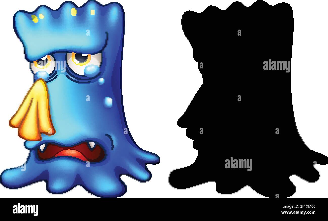 Blue monster crying with its silhouette on white background ...