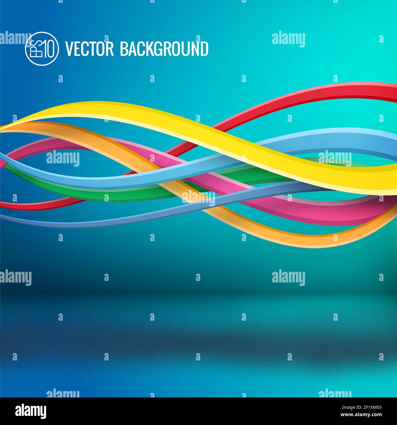 Abstract bright dynamic template with colorful wavy intersecting lines ...