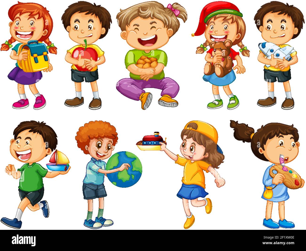 Set of different kid cartoon character isolated on white background ...
