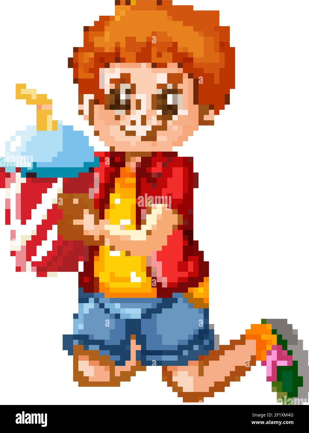 A boy holding drink cup cartoon character isolated on white background ...