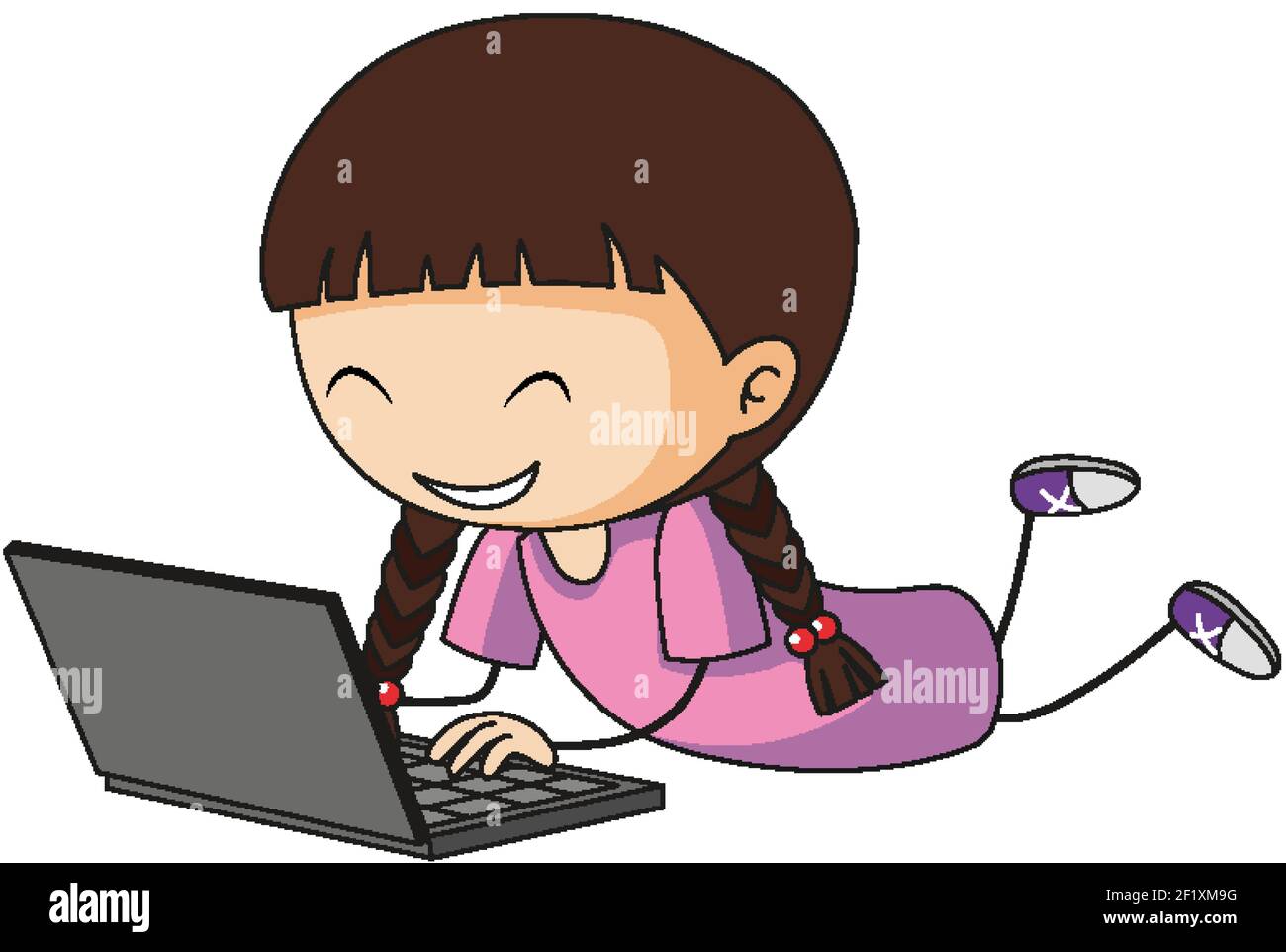 A doodle kid using laptop cartoon character isolated illustration Stock ...