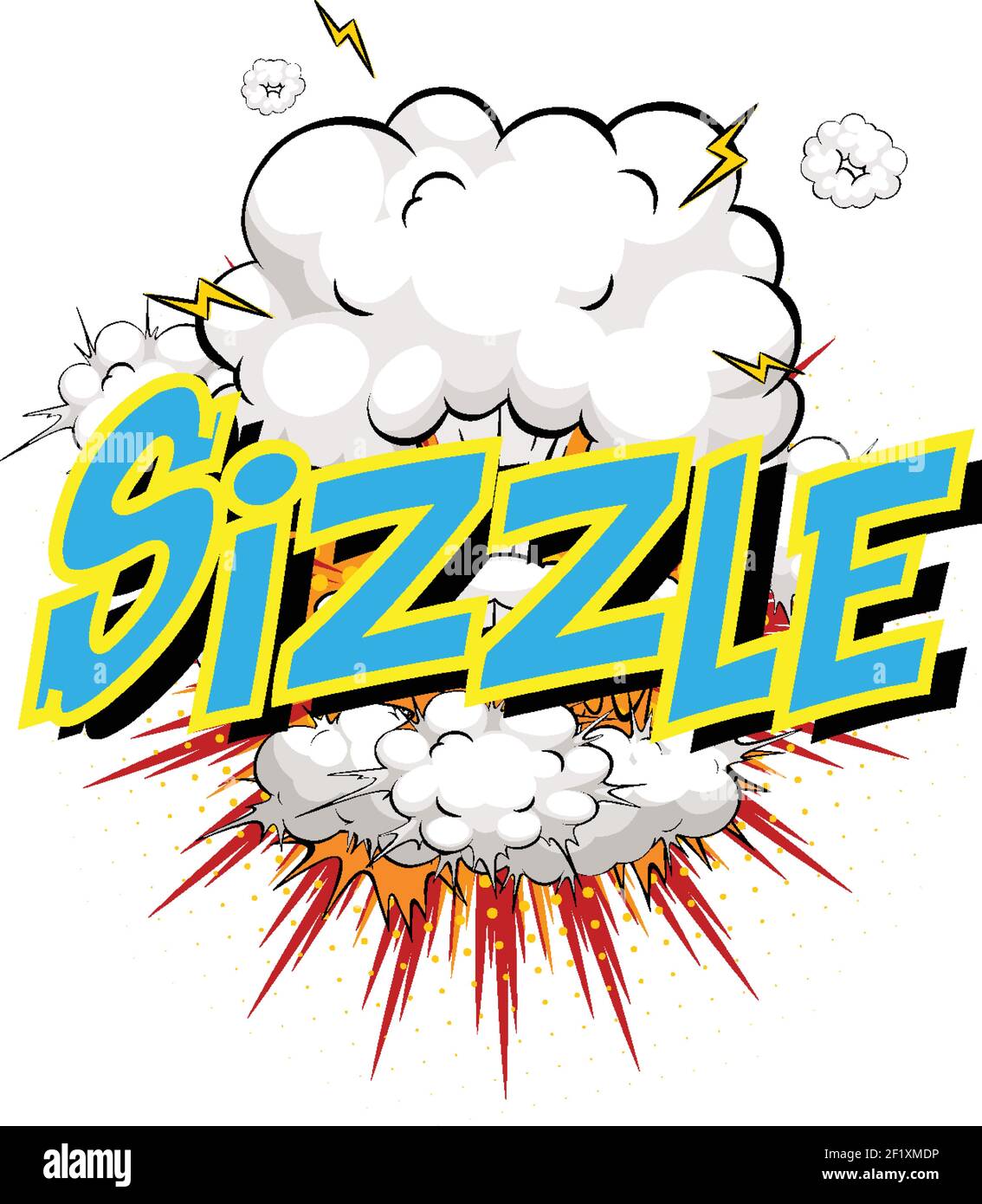 Word Sizzle on comic cloud explosion background illustration Stock ...