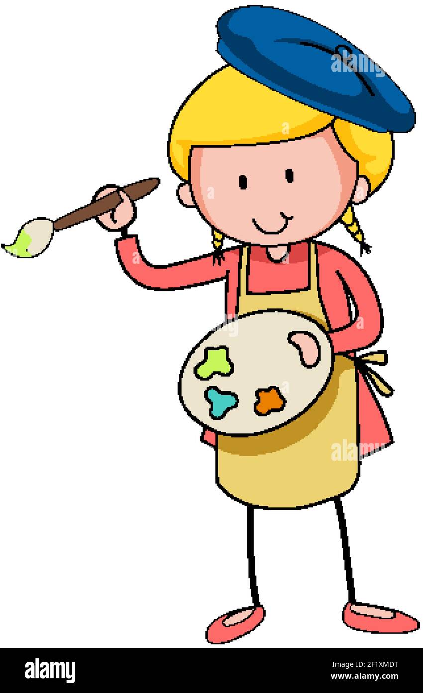 Little artist holding colour palette cartoon character isolated ...