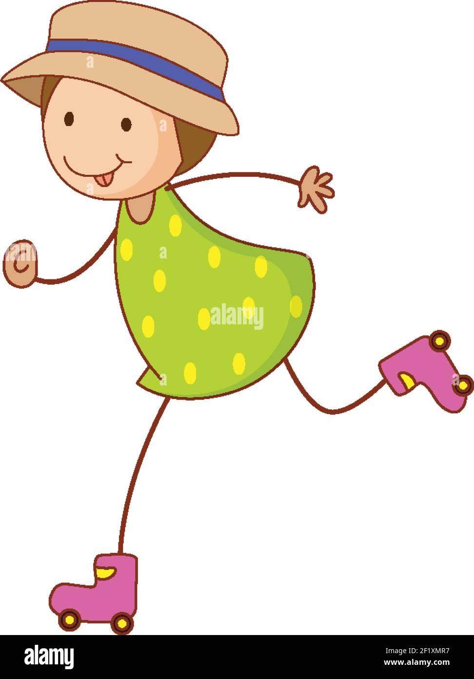 A doodle kid playing roller skates cartoon character isolated ...