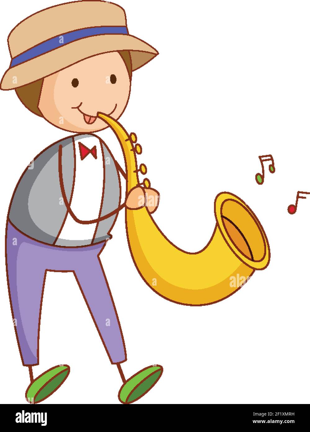 A doodle kid playing saxophone cartoon character isolated illustration ...