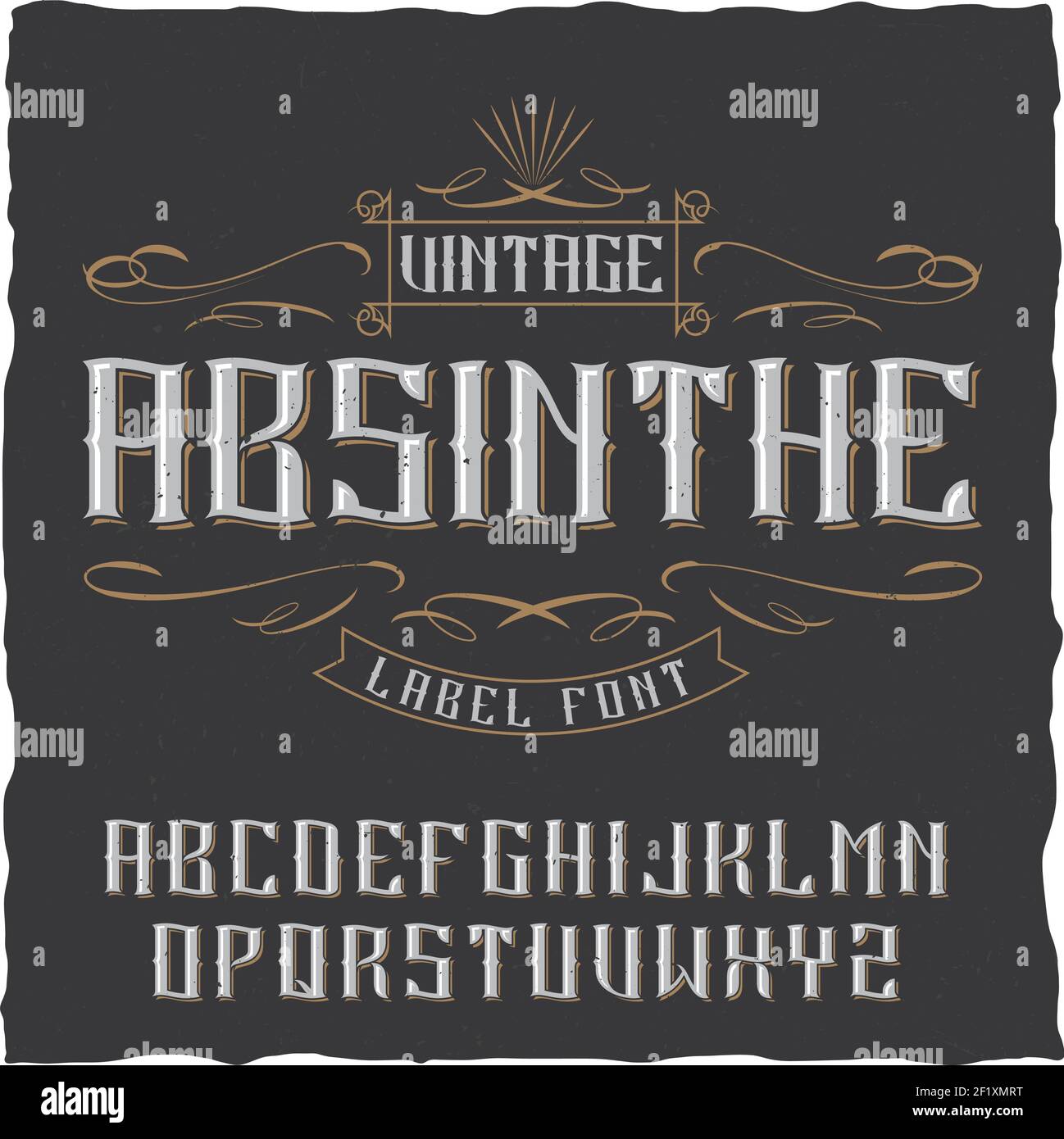 Absinthe label font and sample label design with decoration ...
