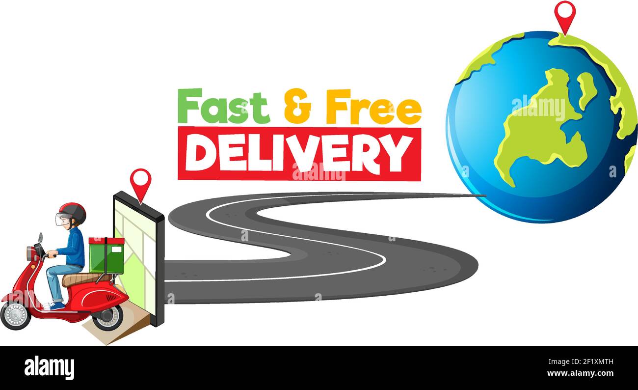 Fast and free delivery logo with bike man or courier illustration Stock ...