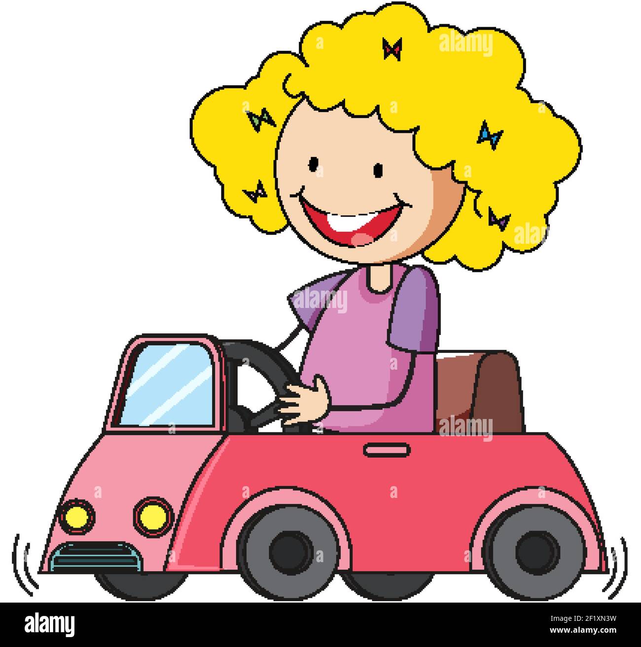 A girl in a car toy cartoon character isolated illustration Stock ...