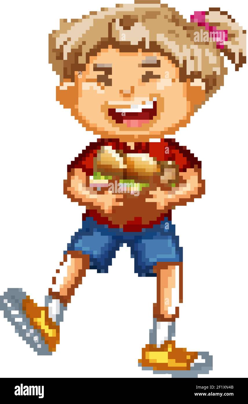 Happy girl cartoon character hugging food sandwich illustration Stock ...