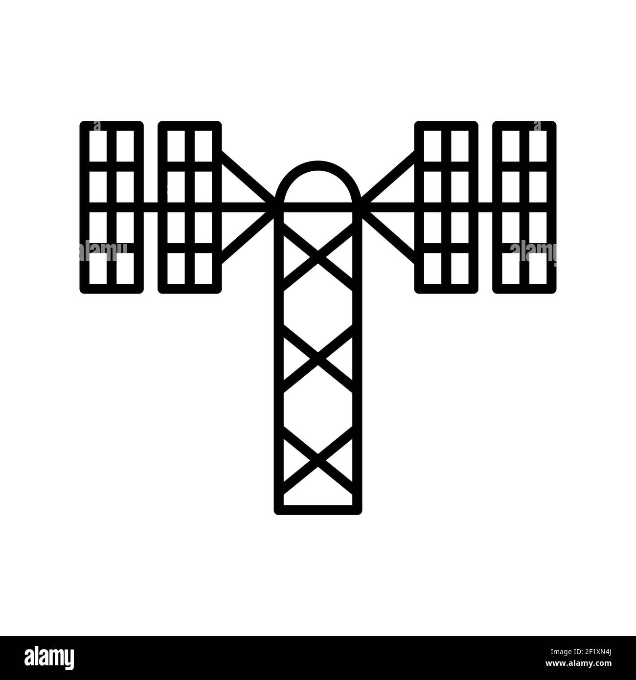 An illustration of a unique satellite tower line vector icon on a white ...