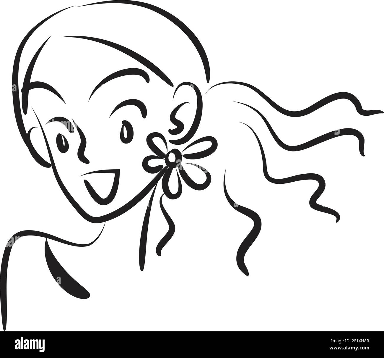 vector drawing easy line black and white beauty girl face icon sign ...