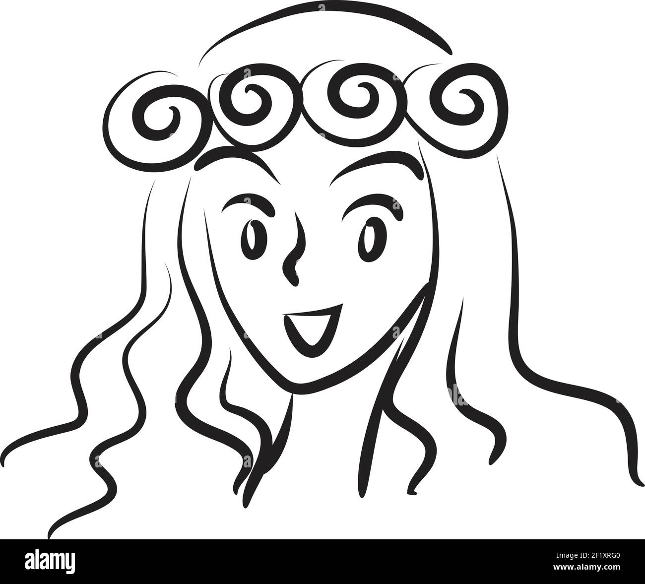 vector drawing easy line black and white beauty girl face icon sign ...