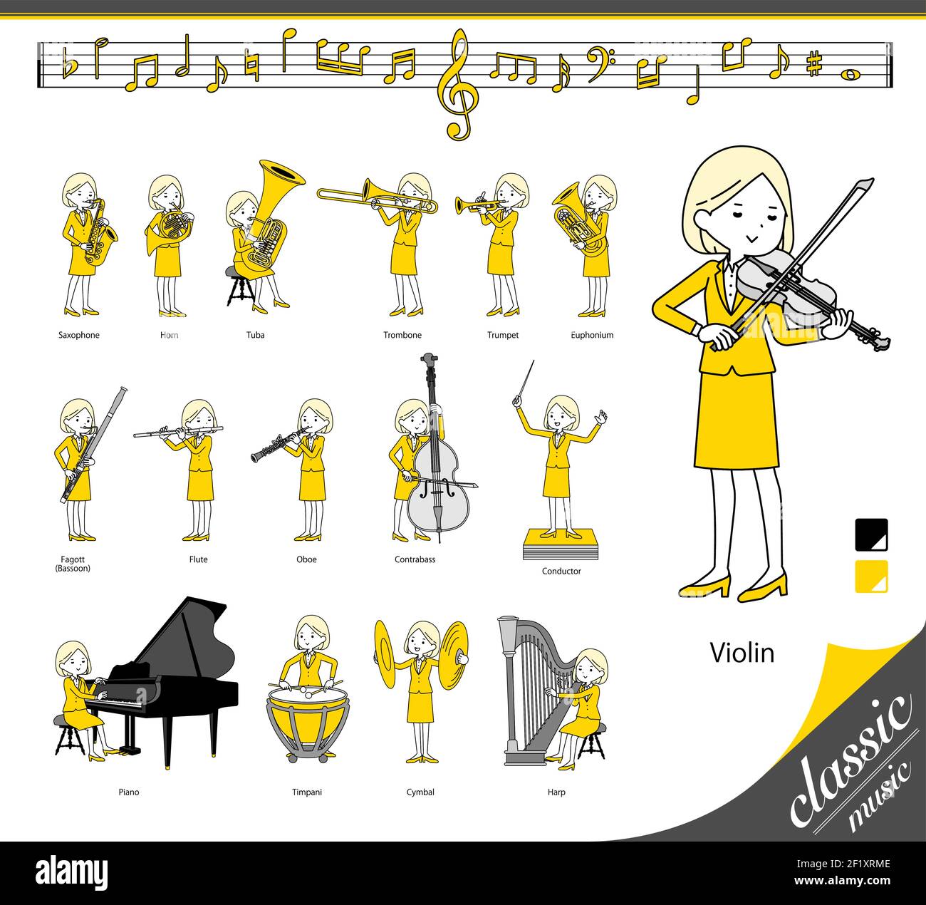 A set of women on classical music performances.It's vector art so easy ...