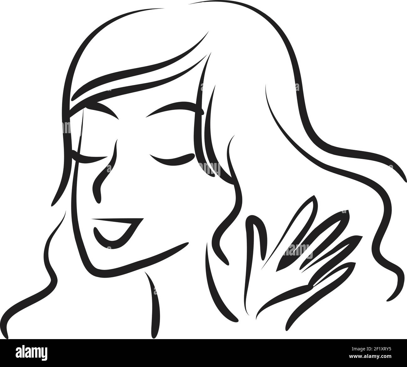 vector drawing easy line black and white beauty girl face icon sign ...