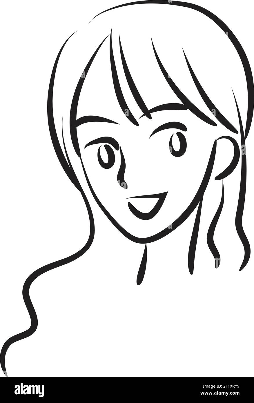 vector drawing easy line black and white beauty girl face icon sign ...