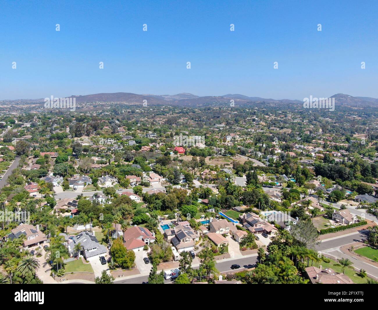 Aerial view of suburb area with residential villa in South California ...