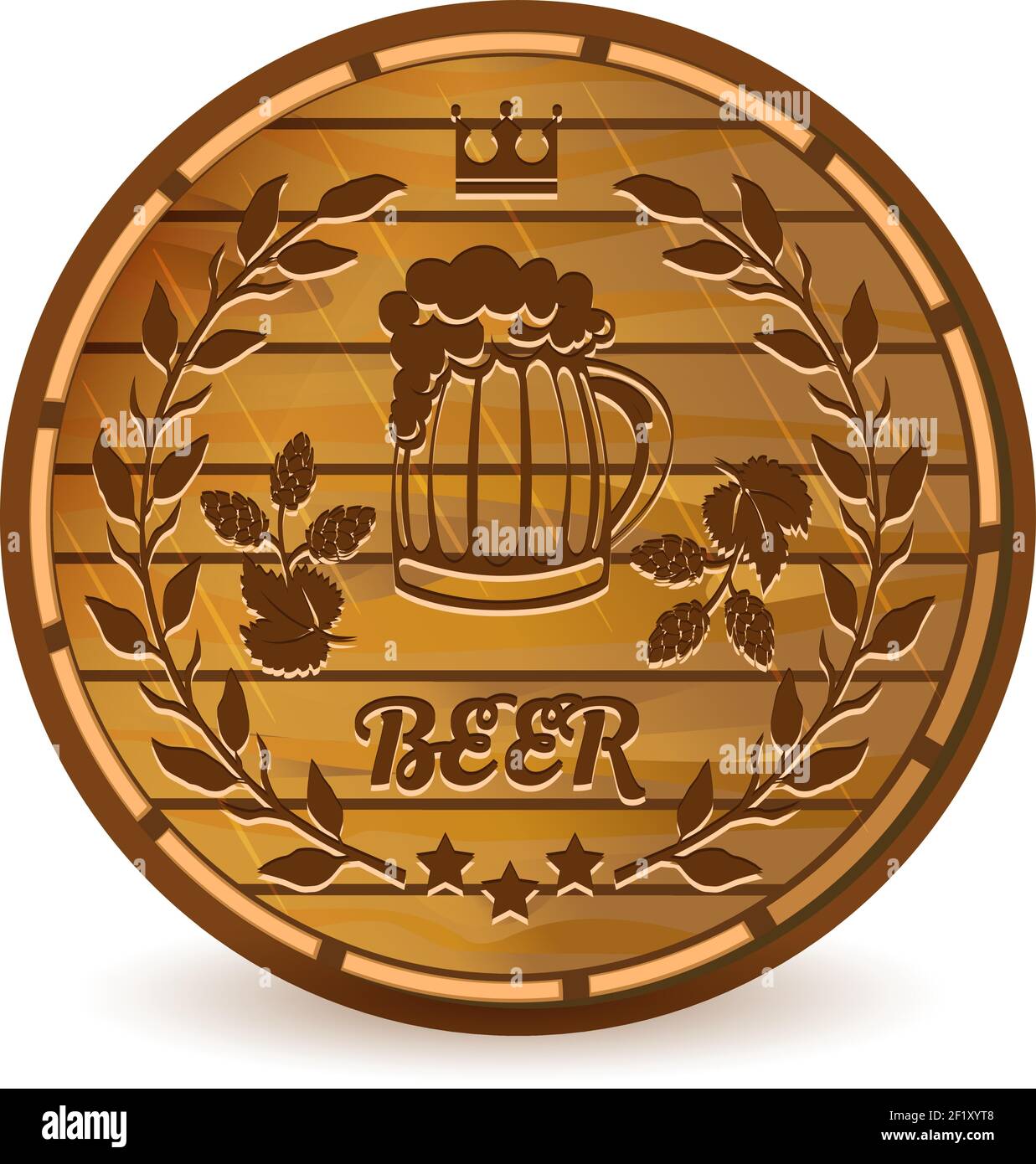 Beer label on wooden barrel vector illustration Stock Vector Image ...