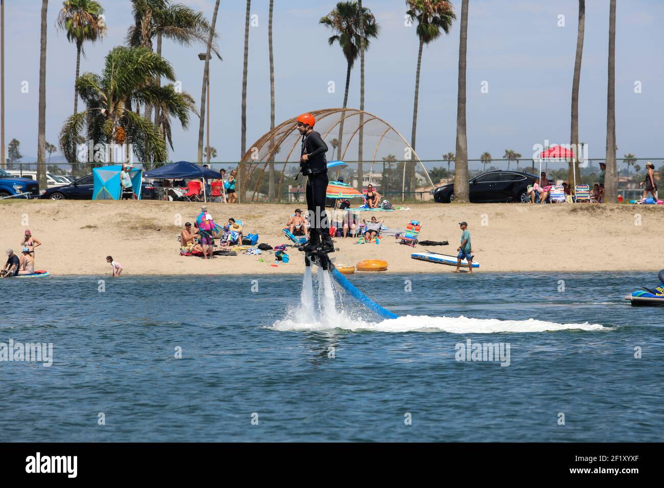 Man flying flyboarding on a Flyboard - hydroflighting Stock Photo - Alamy