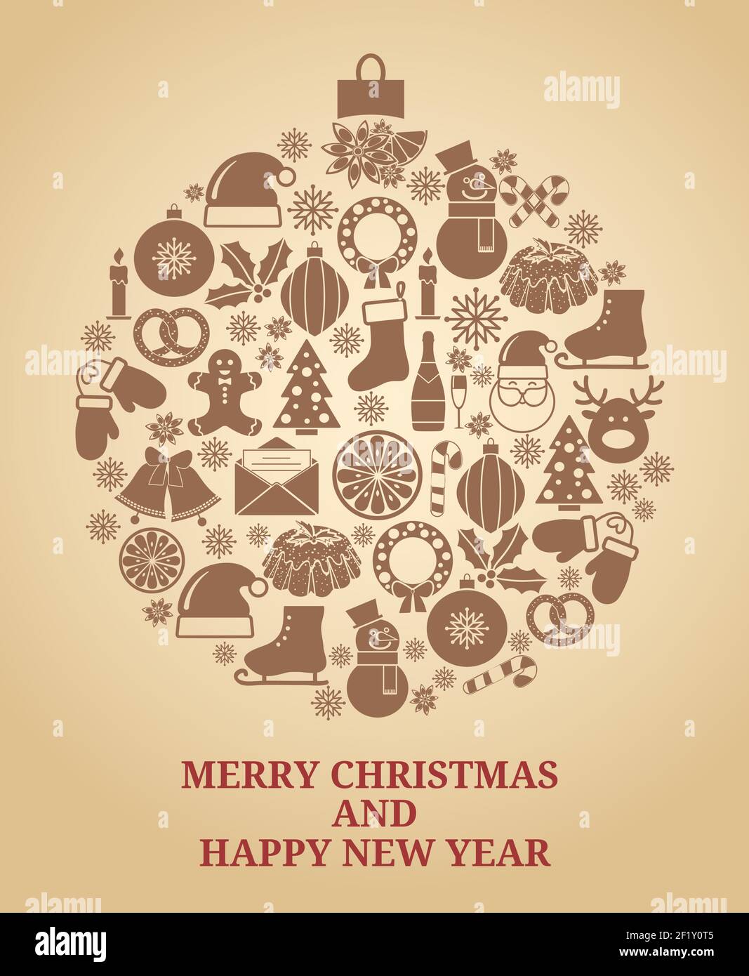 Christmas tree symbol in vintage style with christmas icons vector ...