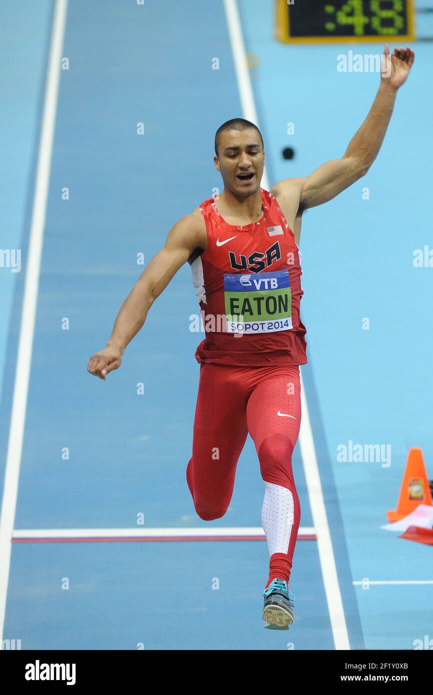 Asthon Eaton (USA) competes on long jump heptathlon during the IAAF ...