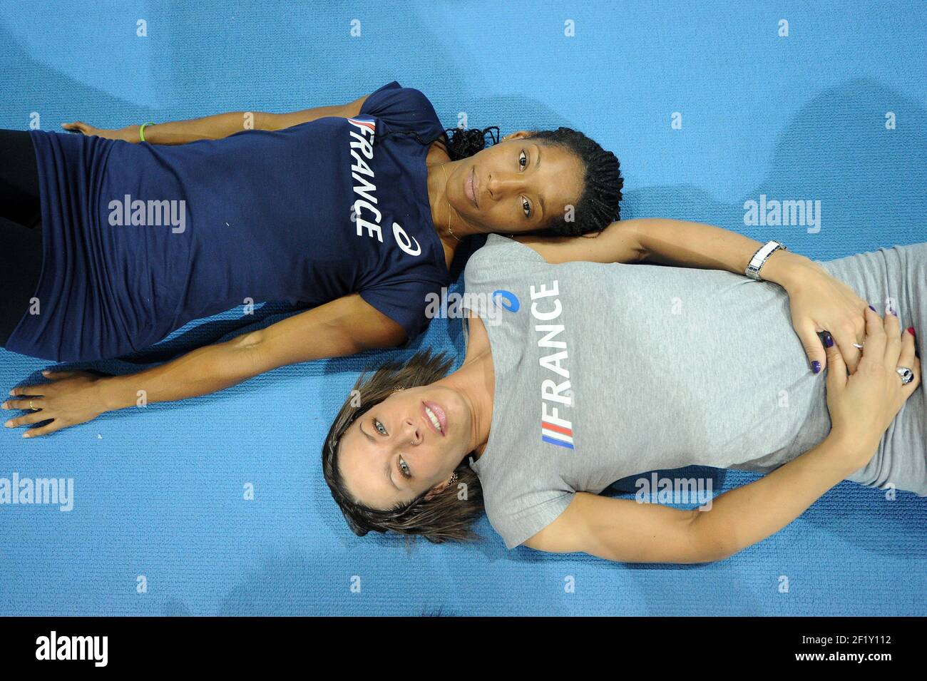 Cindy Billaud (FRA) and Eloyse Lesueur (FRA) during the IAAF Indoor ...