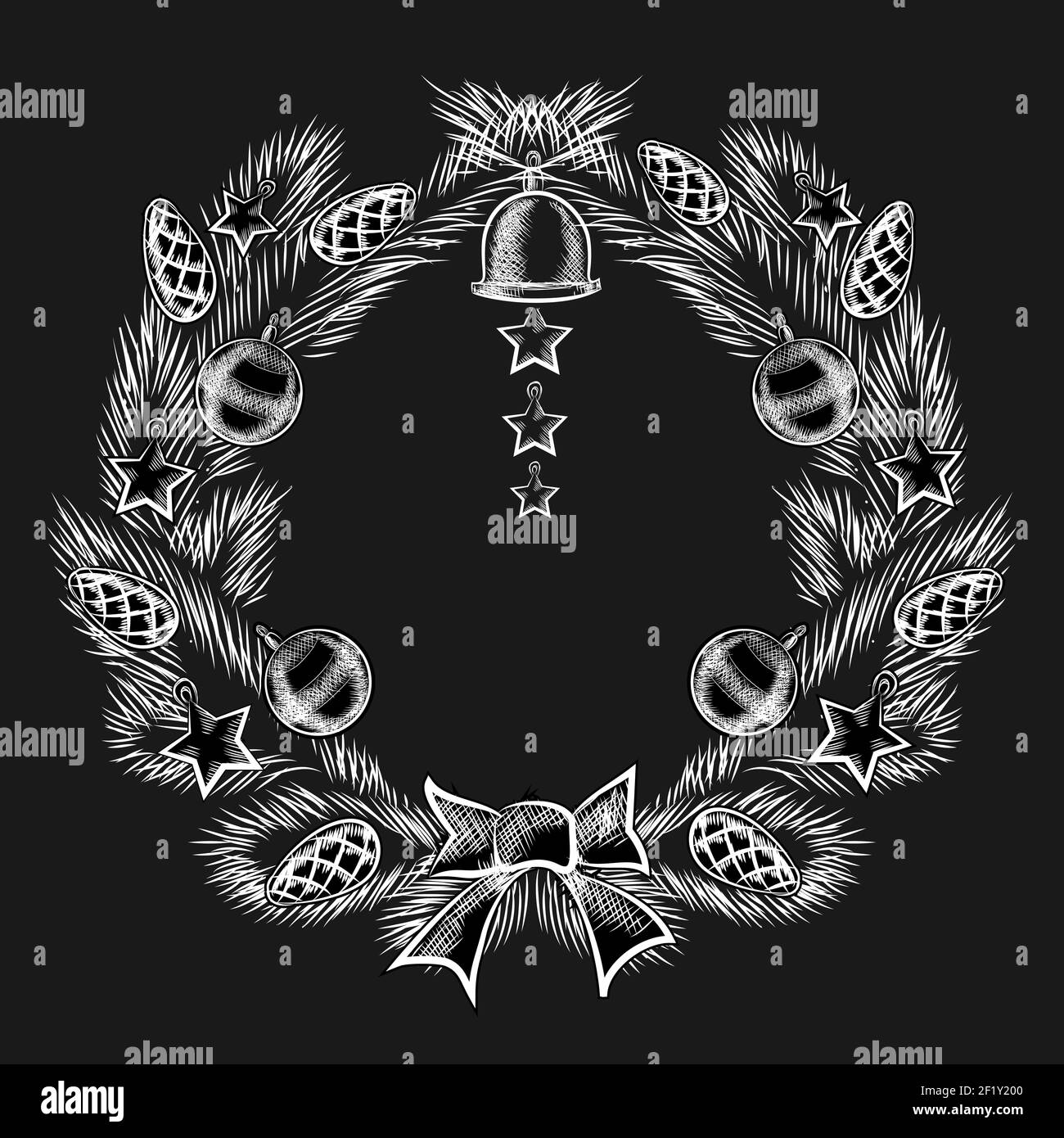 Graphic Design of Chalkboard Christmas Wreath Decoration in Close up ...