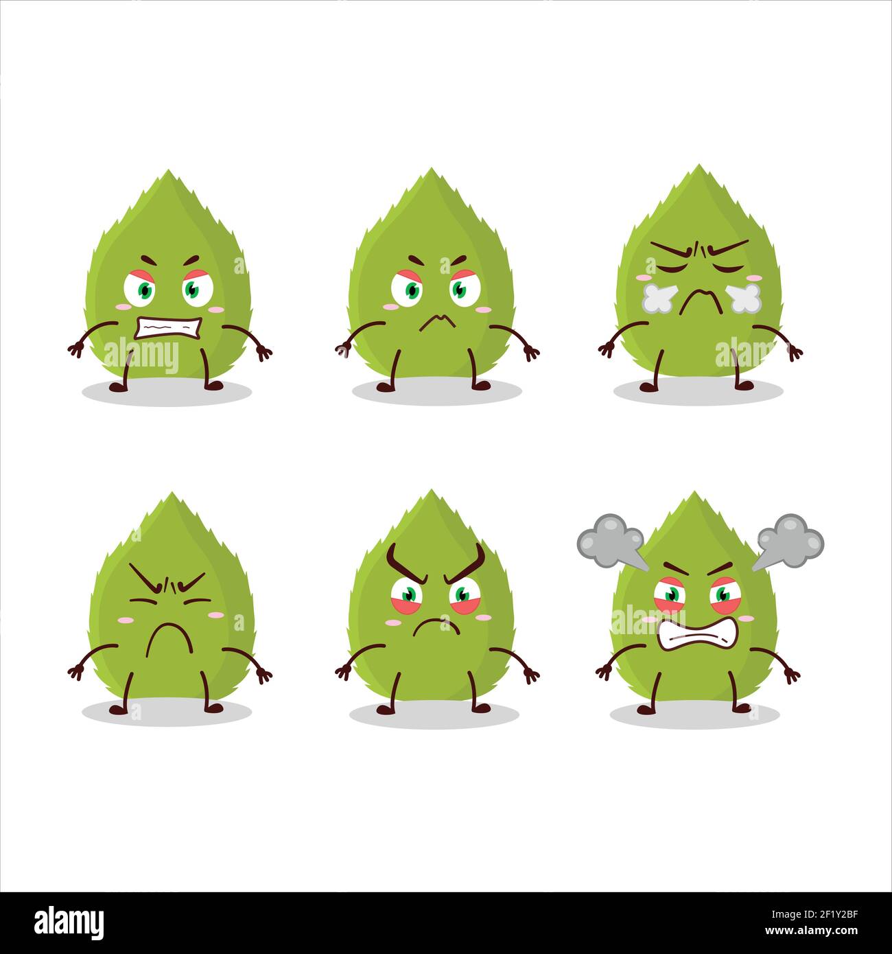 Basil leaves cartoon character with various angry expressions. Vector ...