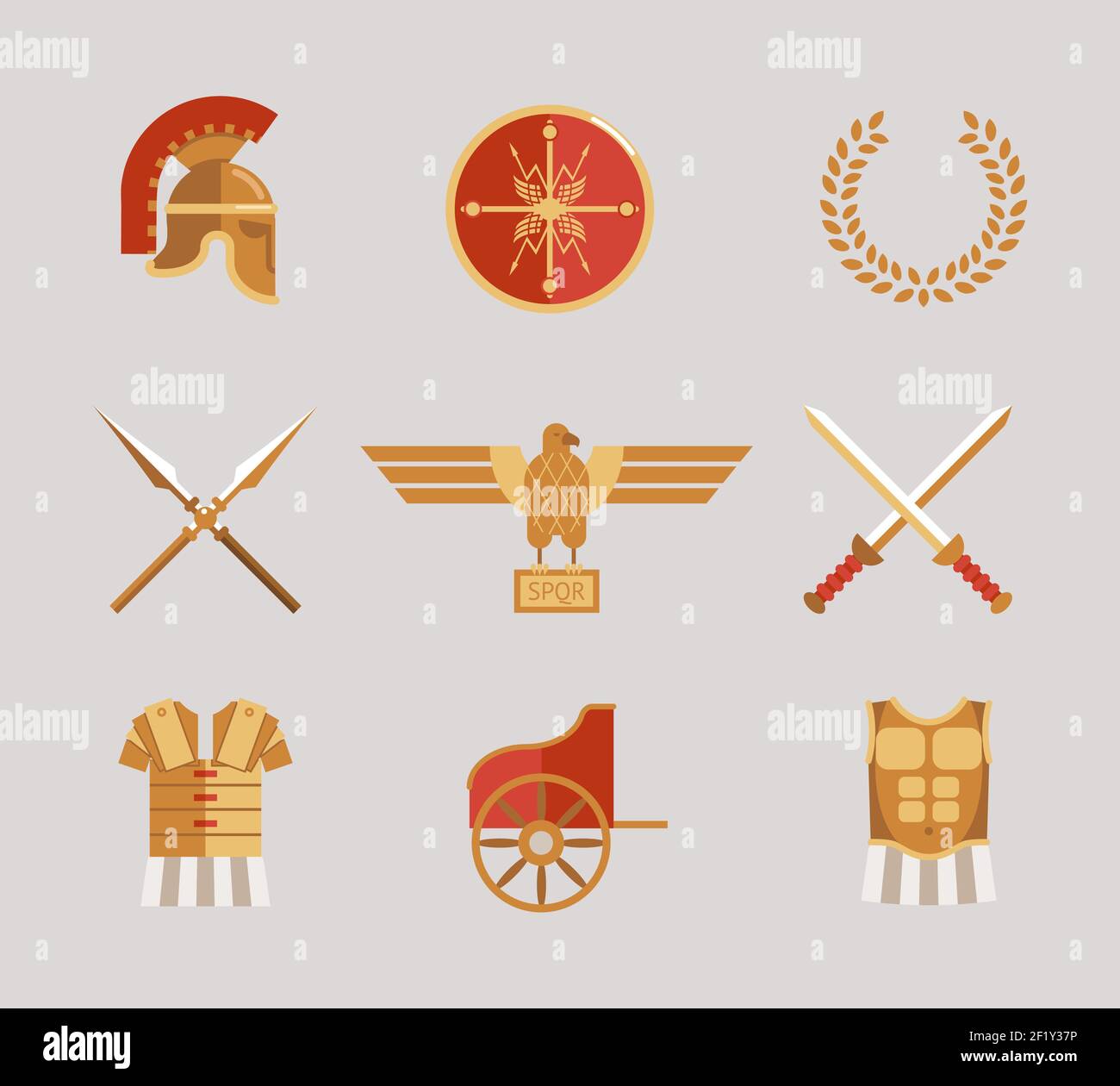 Set of ancient warrior vector accessories with a helmet spears swords ...