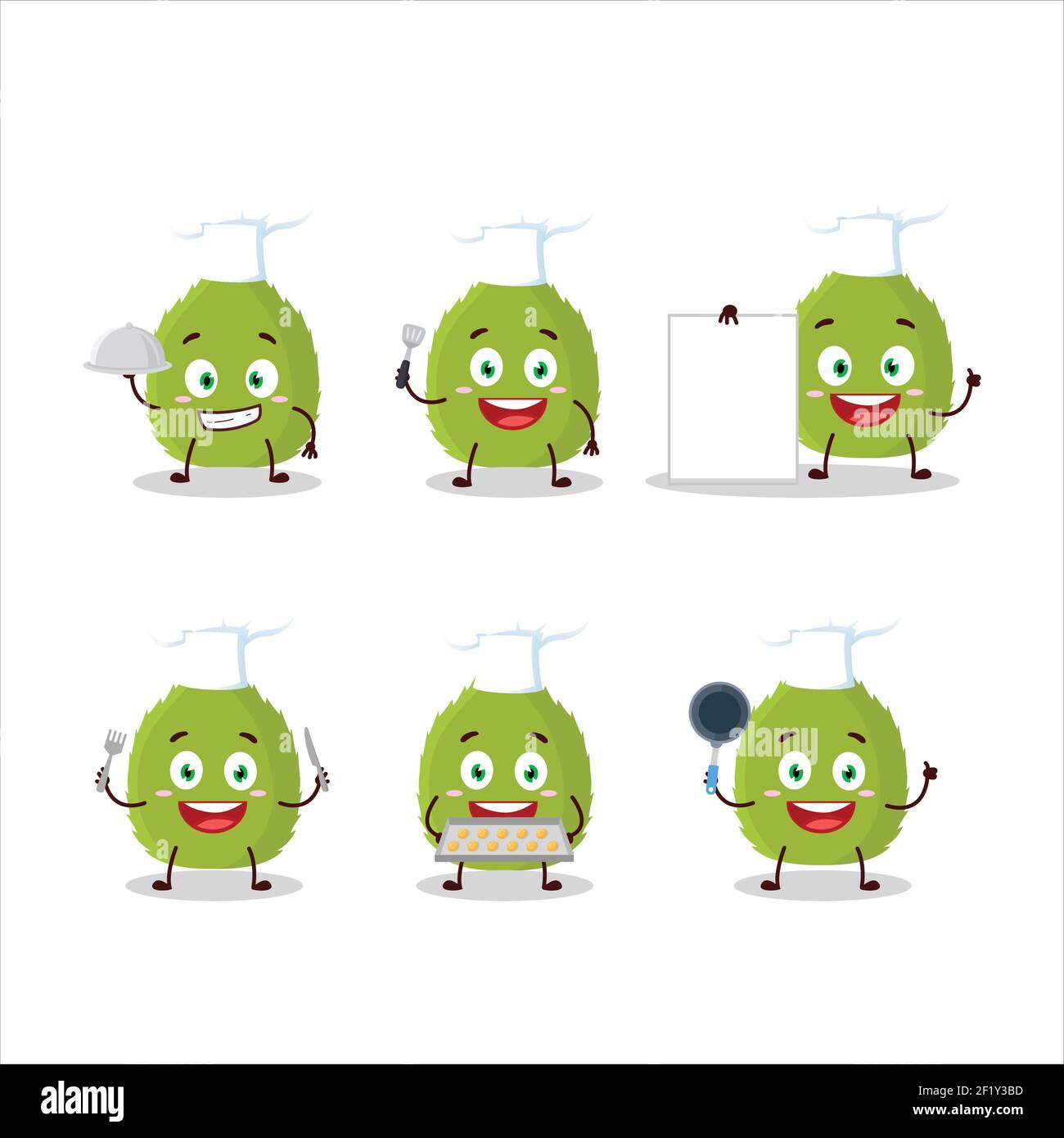 Cartoon character of basil leaves with various chef emoticons. Vector ...