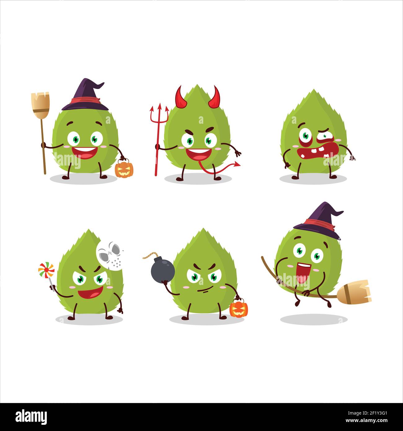 Halloween expression emoticons with cartoon character of basil leaves ...