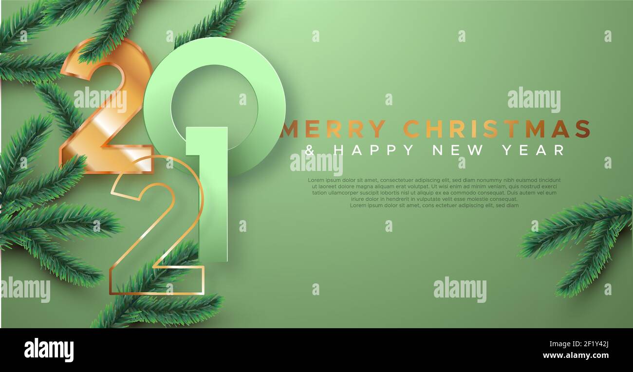 Merry Christmas Happy New Year 2021 greeting card template illustration ...