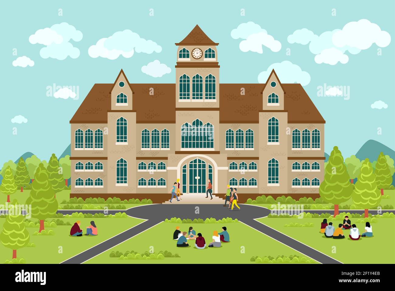 University or college building. Education student, flat campus design ...