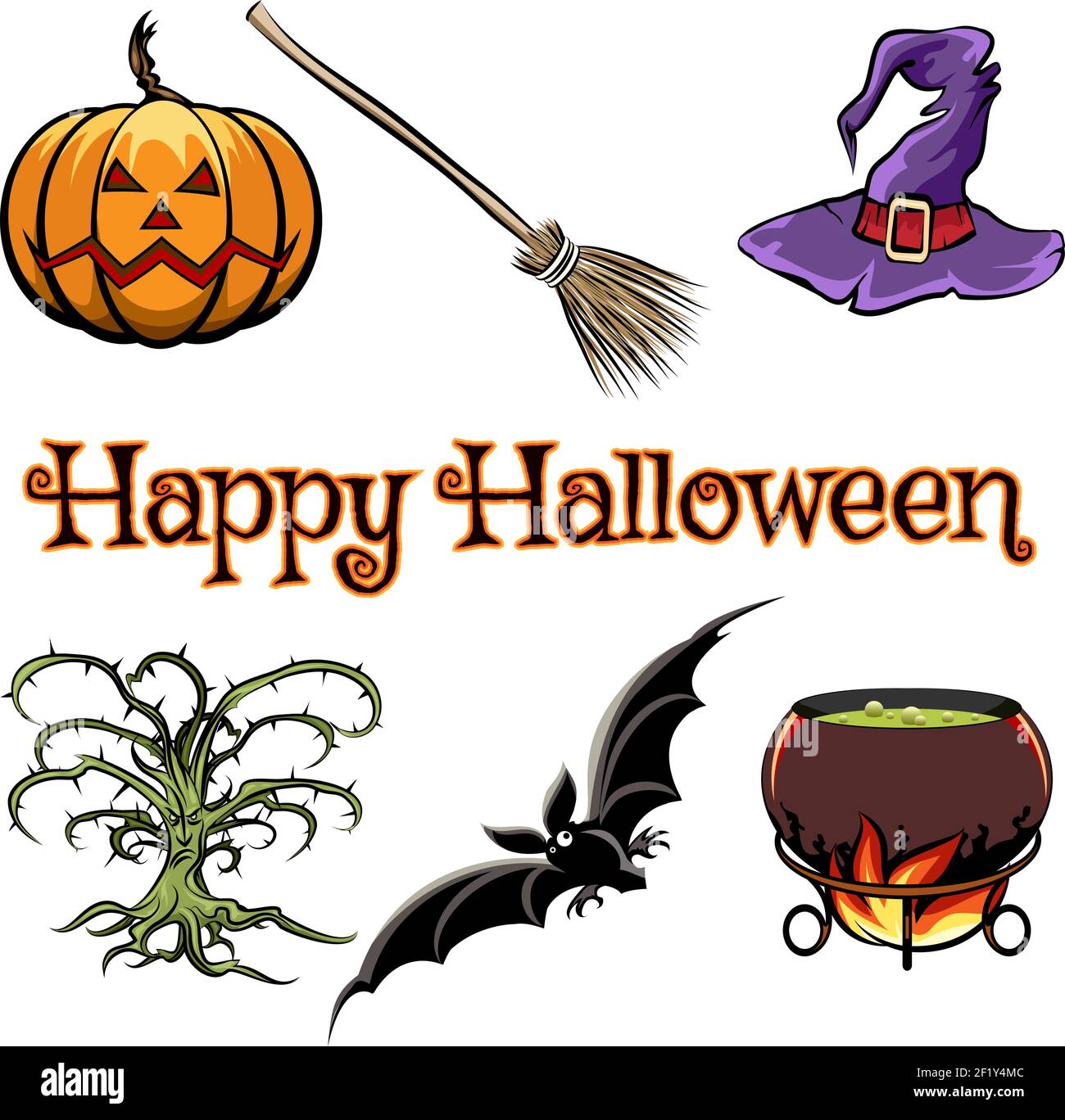 Halloween vector graphics elements with pumpkin, bat and witch hat ...