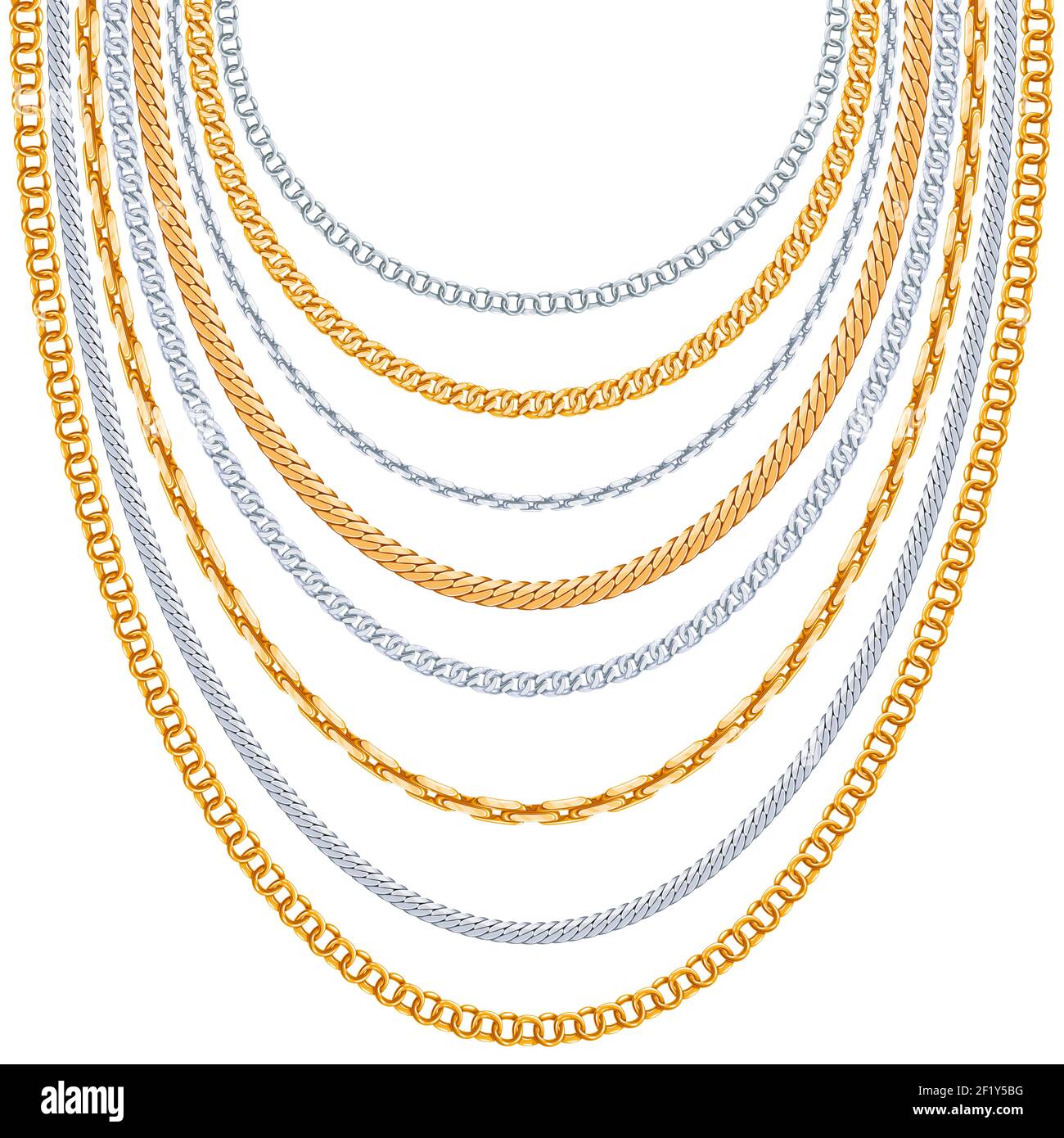 Gold chains vector background. Silver hanging, link metallic shiny ...
